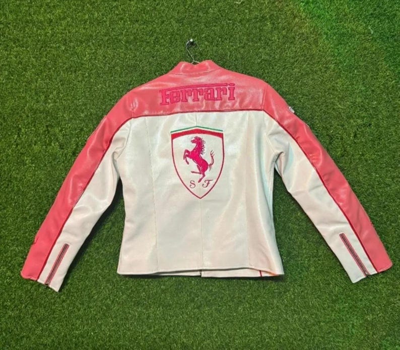 Vintage Women Pink Ferrari F1 Racing Real Leather Jacket: Streetwear ...