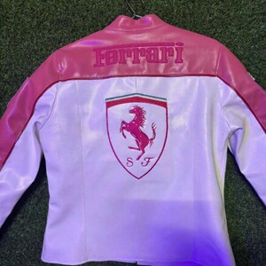 Vintage Women Pink Ferrari F1 Racing Real Leather Jacket: Streetwear ...