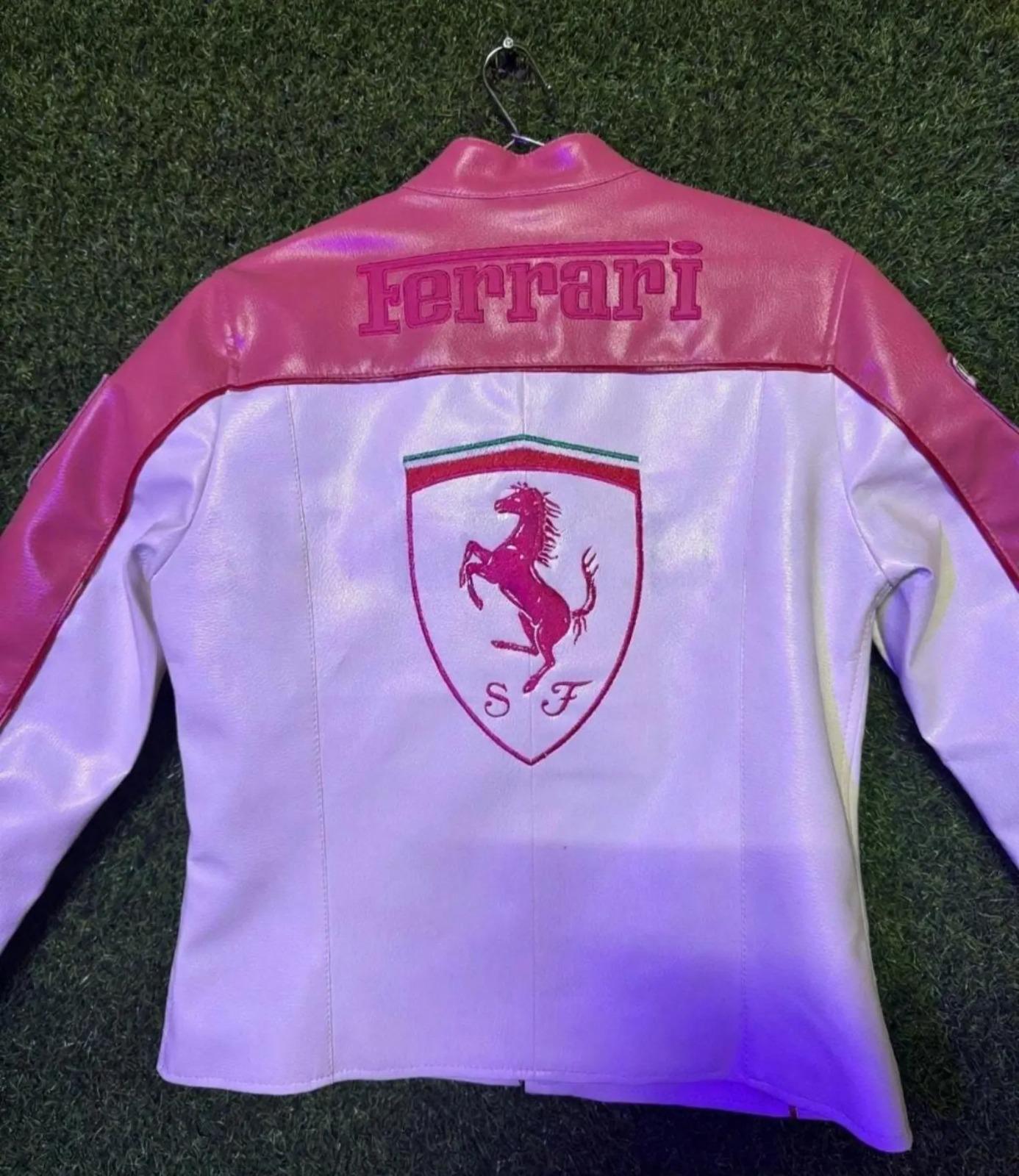 Vintage Women Pink Ferrari F1 Racing Real Leather Jacket: Streetwear ...