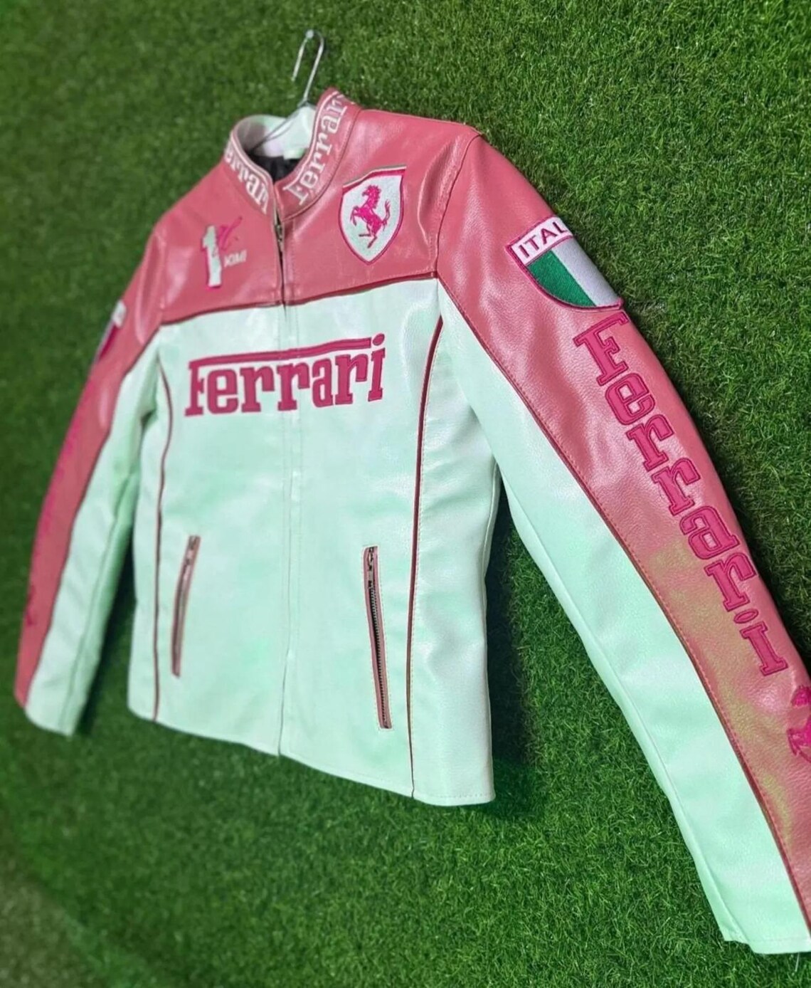 Vintage Women Pink Ferrari F1 Racing Real Leather Jacket: Streetwear ...