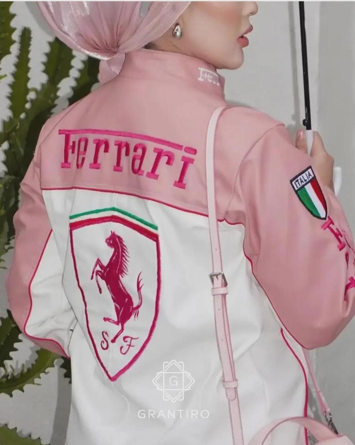 Vintage Women Pink Ferrari F1 Racing Real Leather Jacket: Streetwear ...