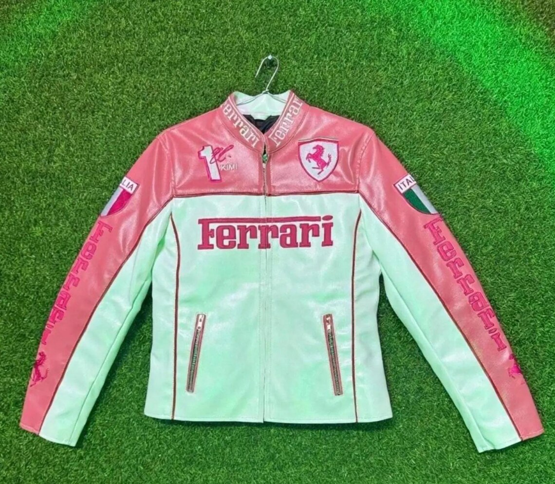 Vintage Women Pink Ferrari F1 Racing Real Leather Jacket: Streetwear ...