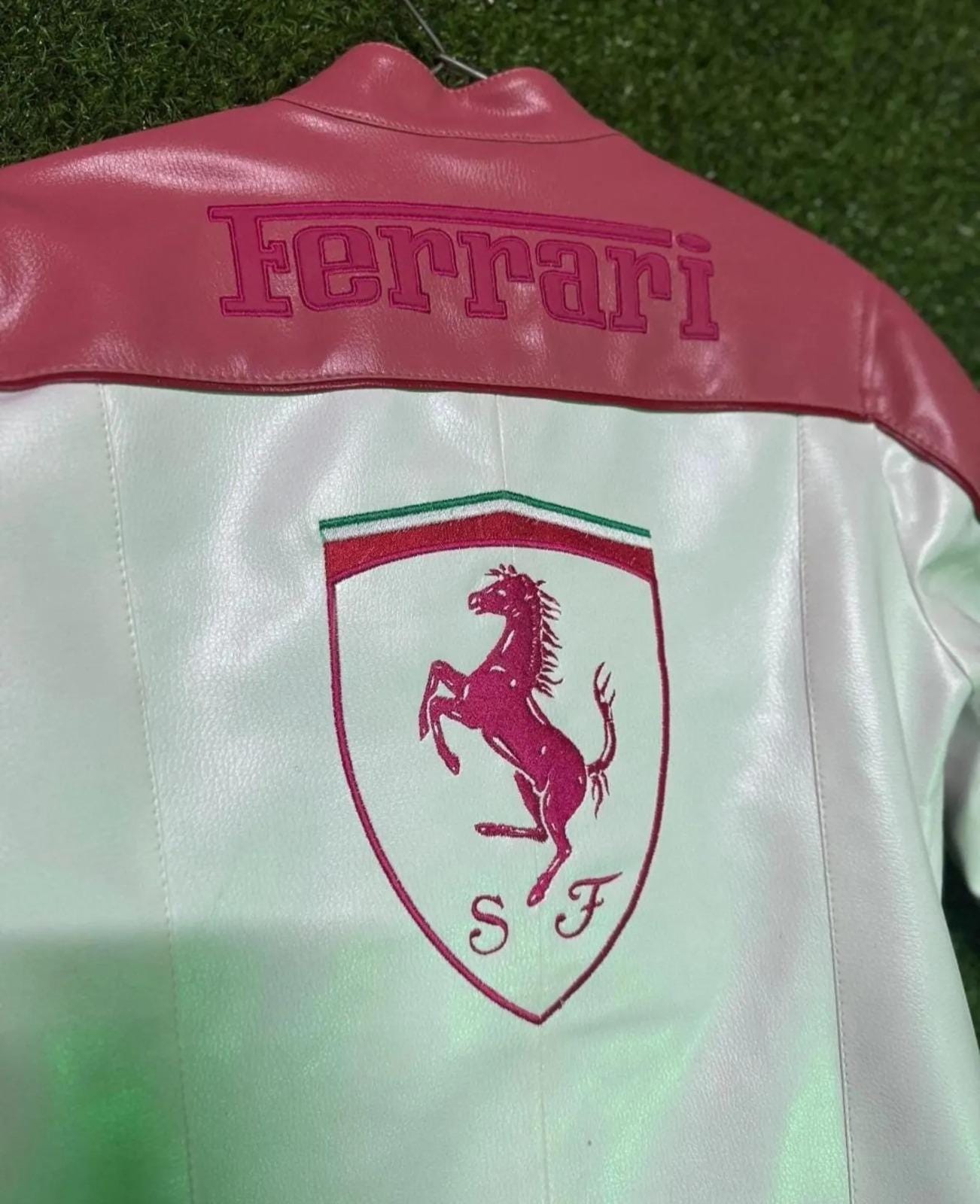 Vintage Women Pink Ferrari F1 Racing Real Leather Jacket: Streetwear ...