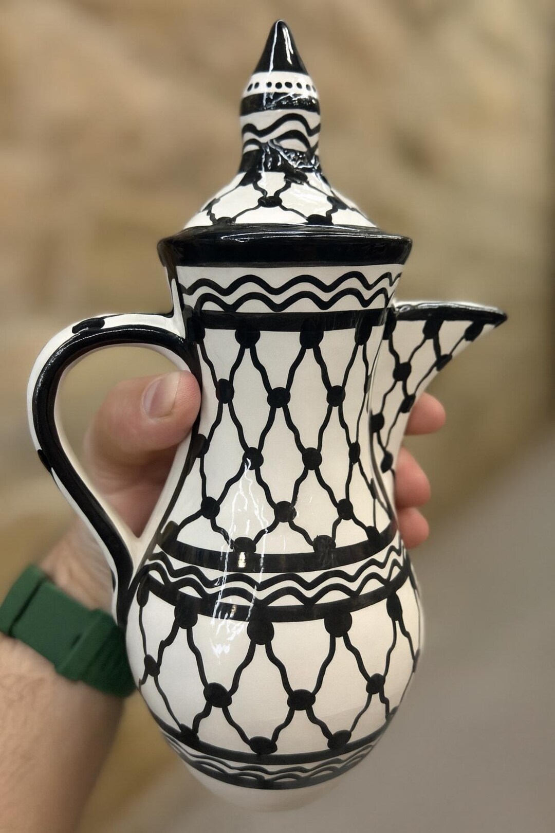 Hand-painted Palestinian Ceramic Dallah Coffee Pot: Keffiyeh Pattern - Etsy