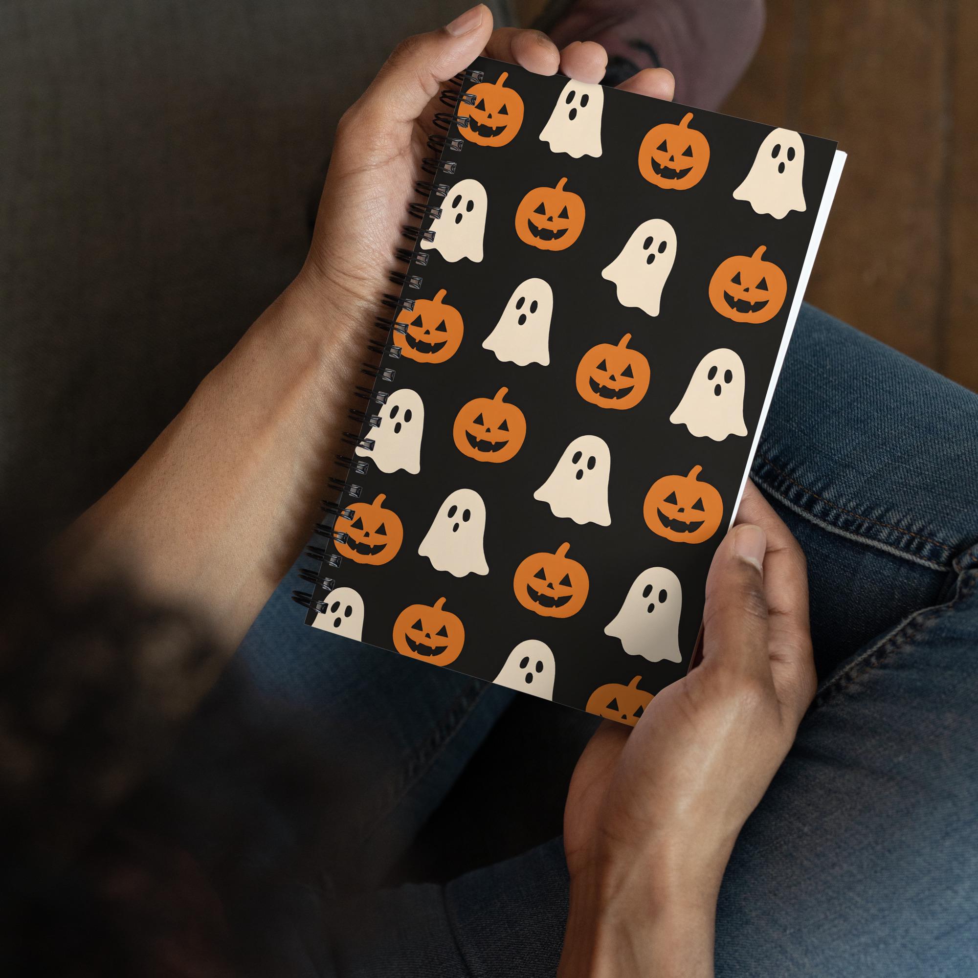 Halloween Notebook – Cute Ghost & Pumpkin Spiral Journal | Black ...