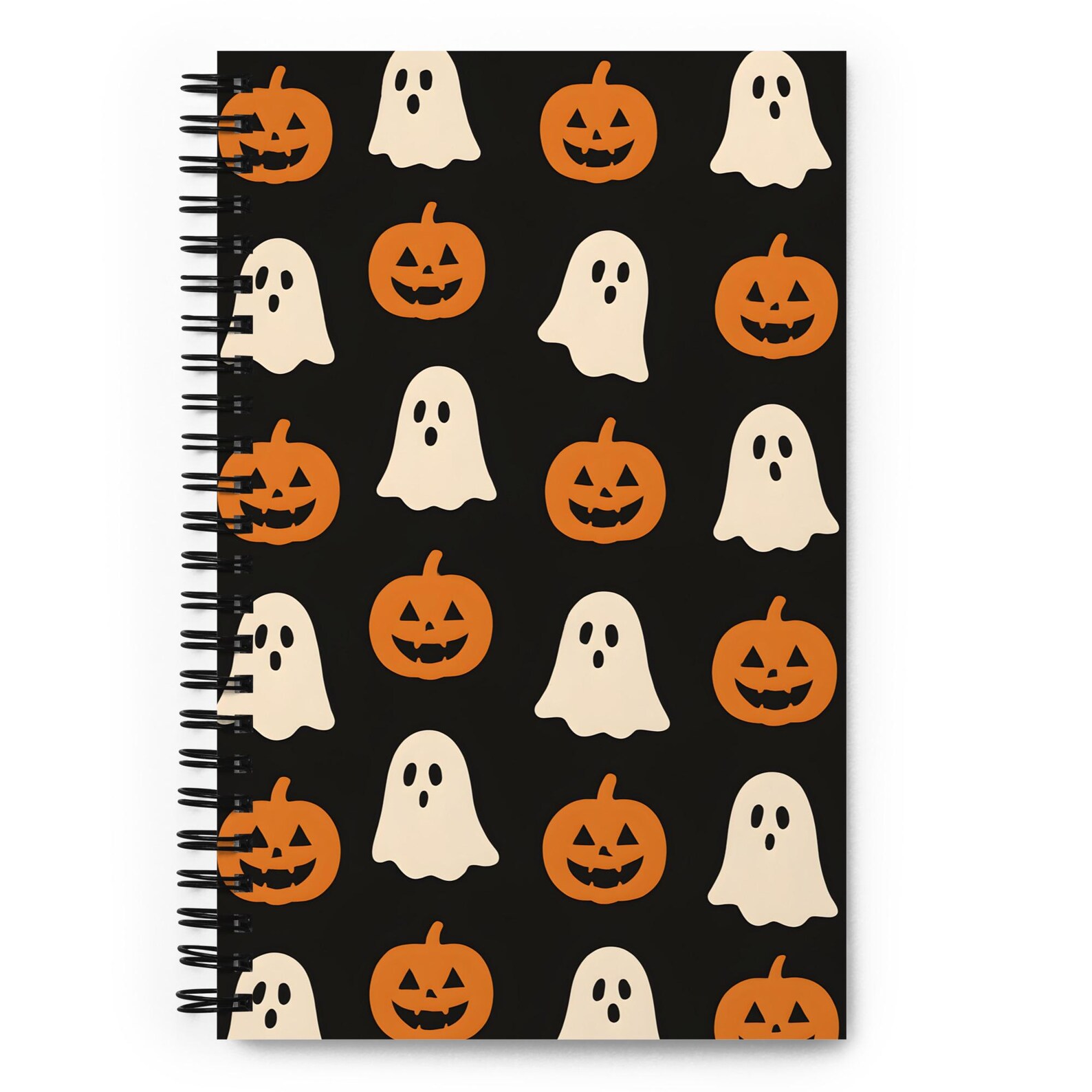 Halloween Notebook – Cute Ghost & Pumpkin Spiral Journal | Black ...