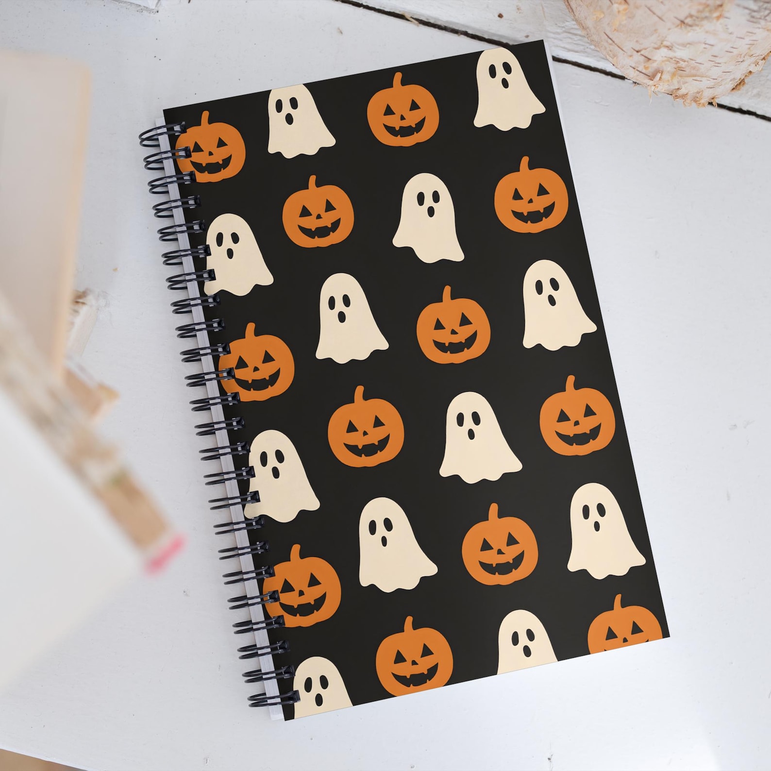 Halloween Notebook – Cute Ghost & Pumpkin Spiral Journal | Black ...