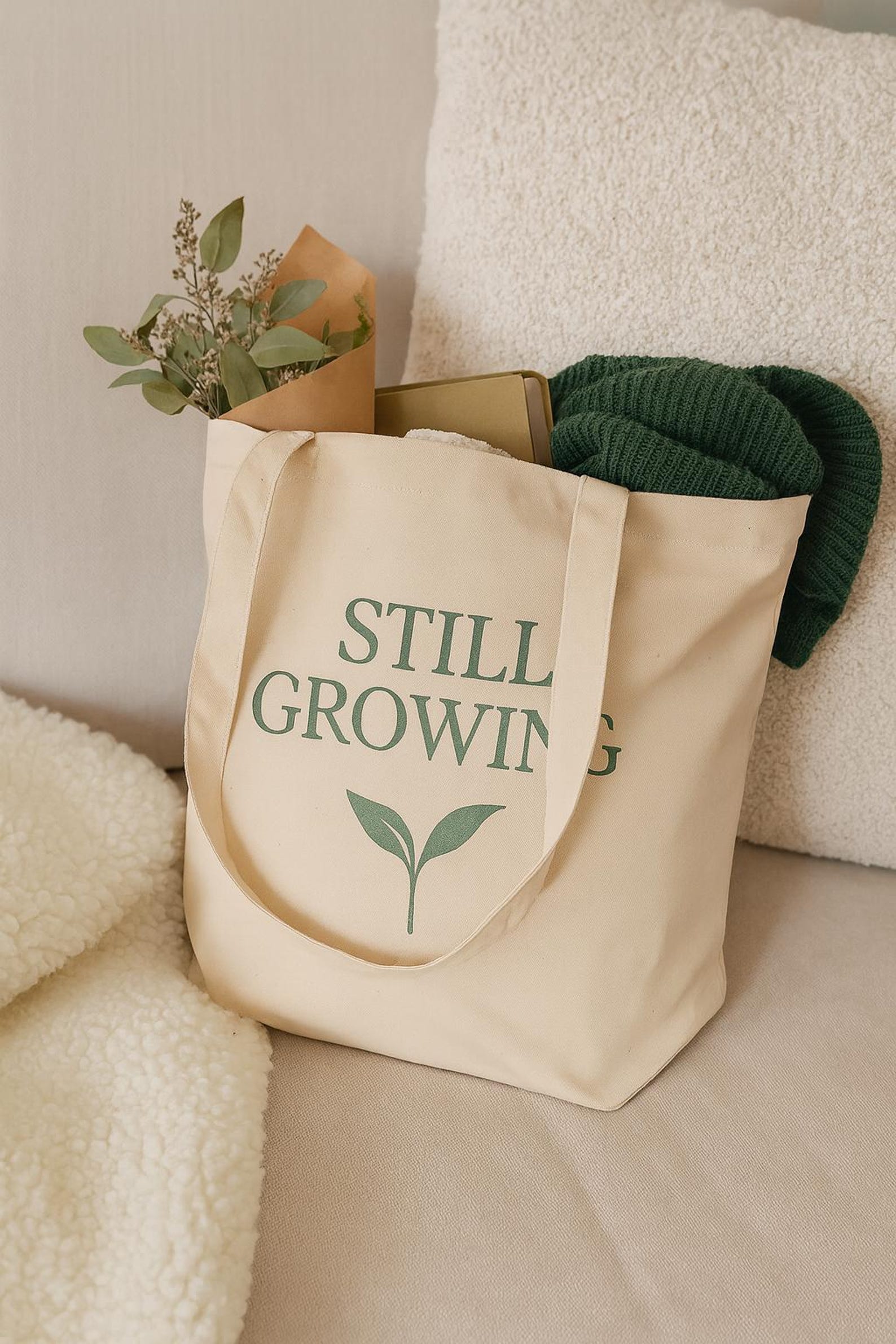 Organic Cotton Canvas Tote Bag: Minimalist Green Plant Design - Etsy