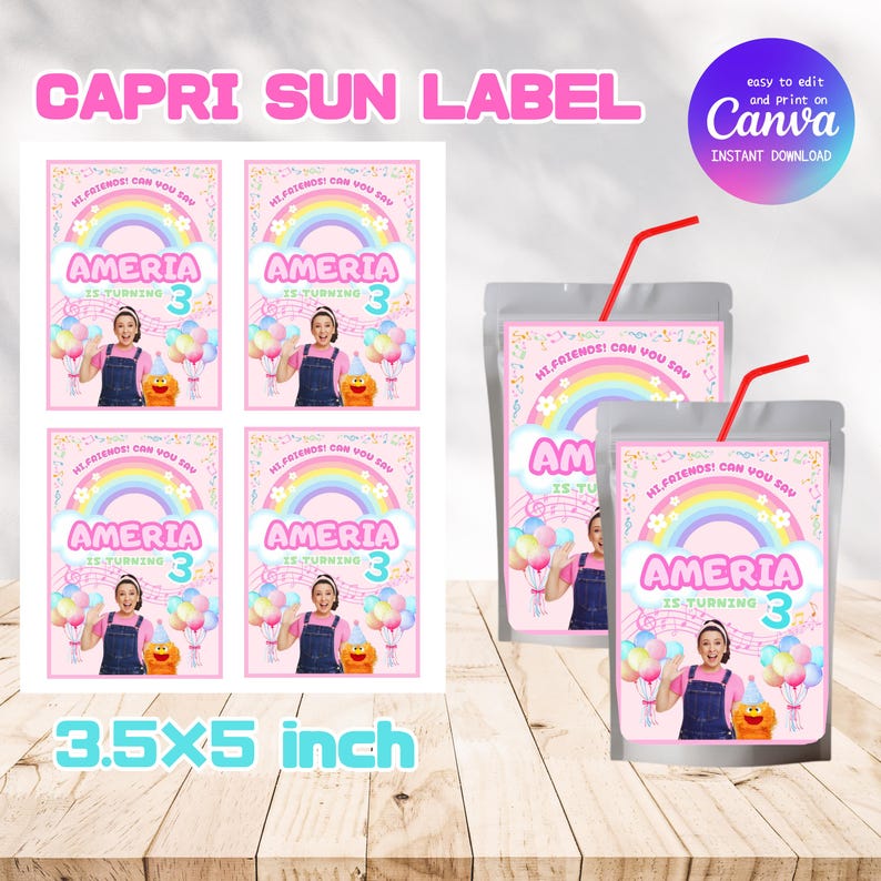 Printable, Editable Ms Rachel Juice Labels | Capri Sun & Juice Box ...