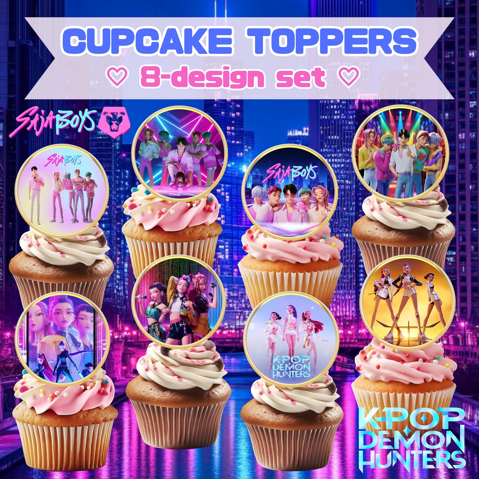 K-pop Demon Hunter Cupcake Toppers | Printable Birthday Party Decor | K-pop Theme Favors ...
