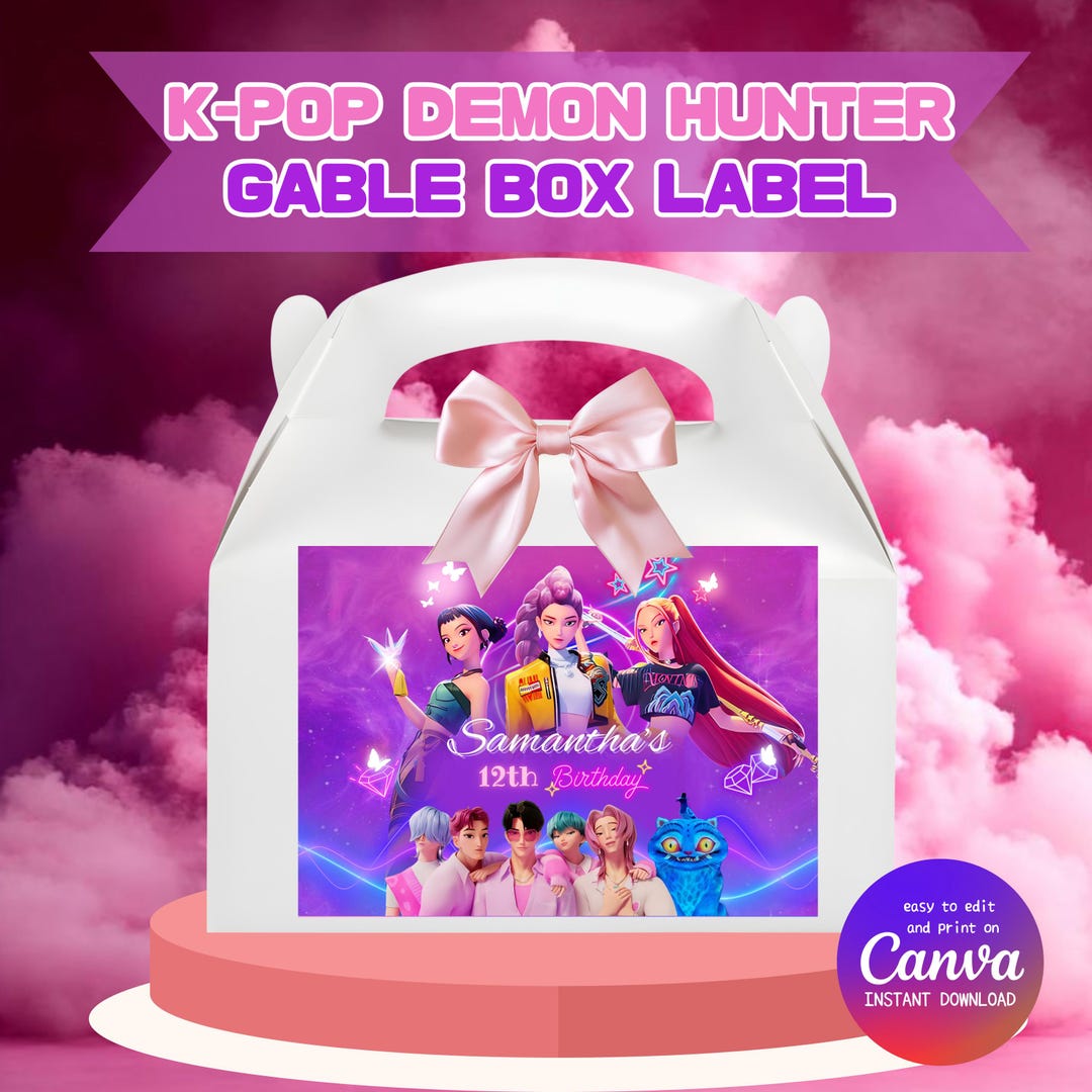 K-pop Demon Hunter Gable Box Label | Huntrix Girls Printable | 7x5 ...