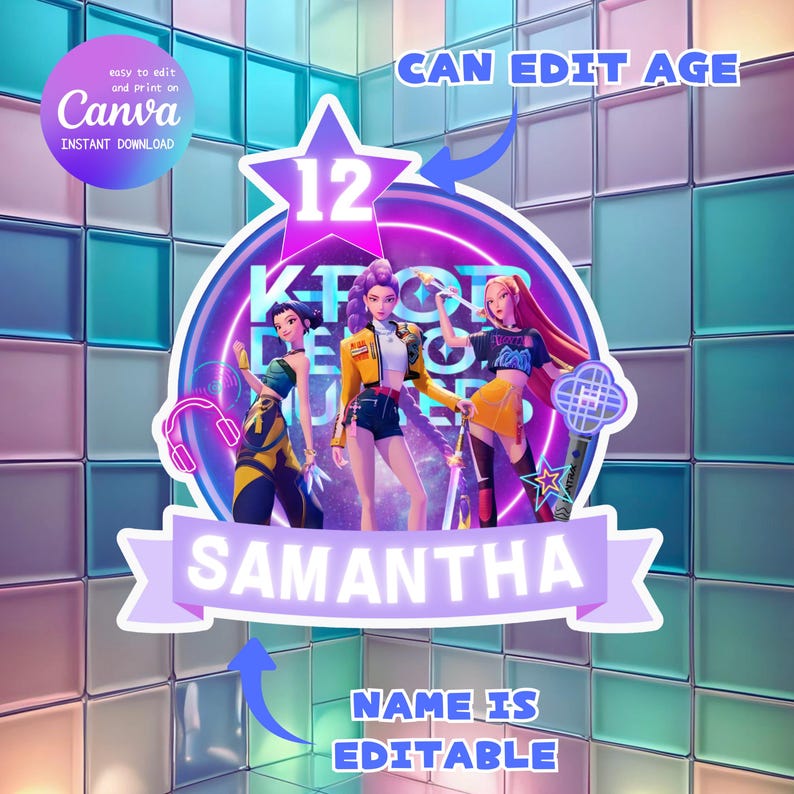 K-pop Demon Hunter Birthday Cake Toppers | Printable Party Decor ...