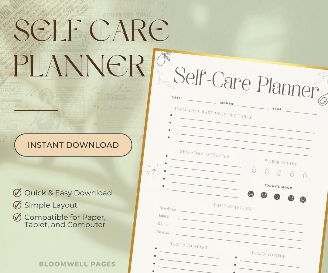Minimalist Daily Self-care Planner | Soft Aesthetic Printable PDF ...
