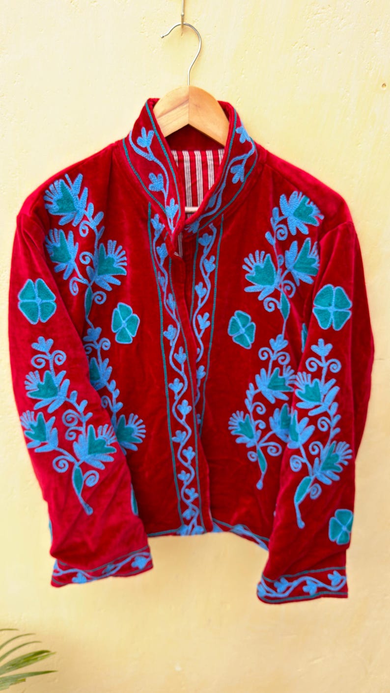 Suzani Embroidered Velvet Winter Jacket | Handmade Short Festival Coat ...