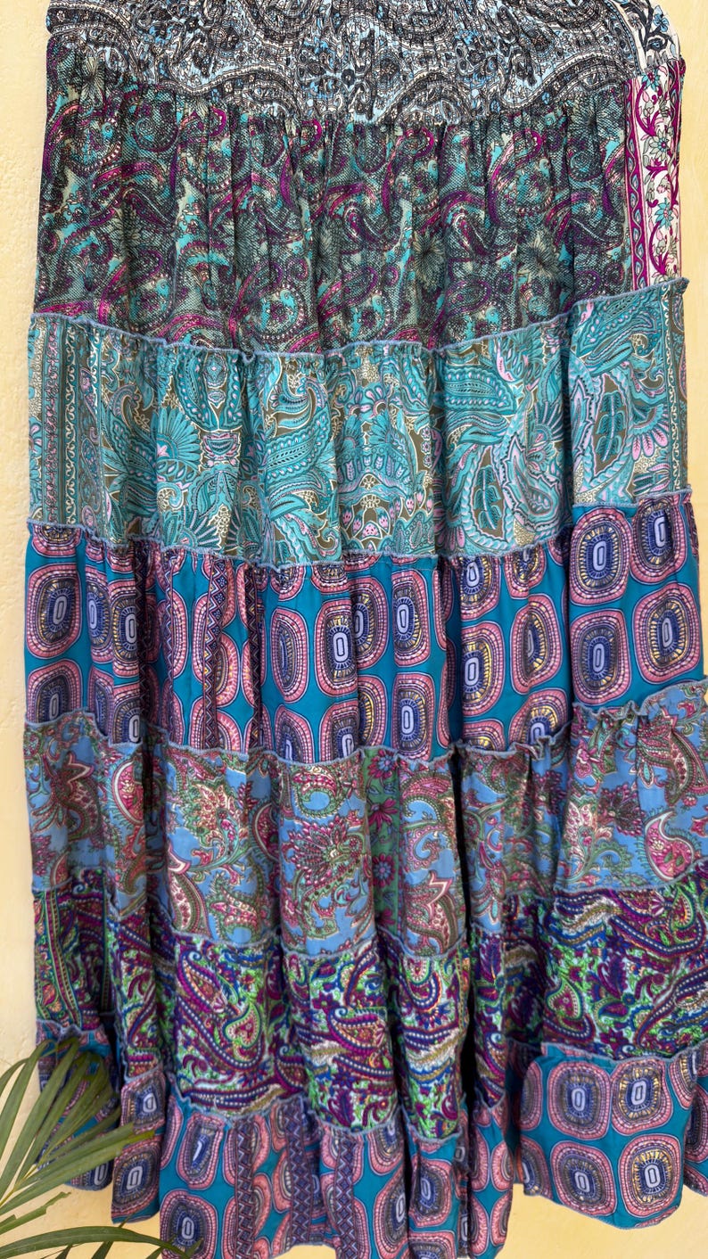 Boho Patchwork Silk Blend Maxi Skirt: Festival Cottagecore Style - Etsy