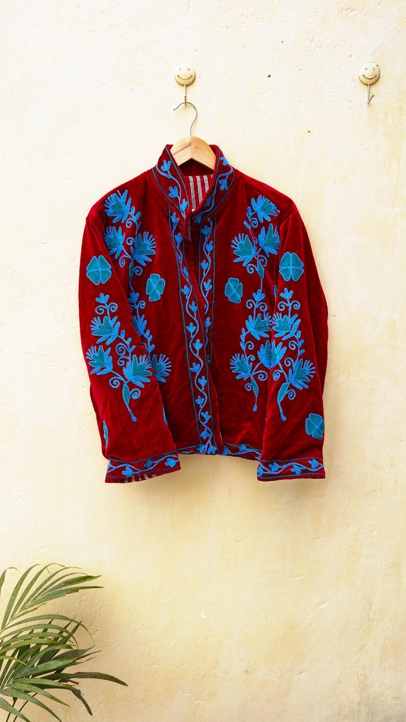 Suzani Embroidered Velvet Winter Jacket | Handmade Short Festival Coat ...