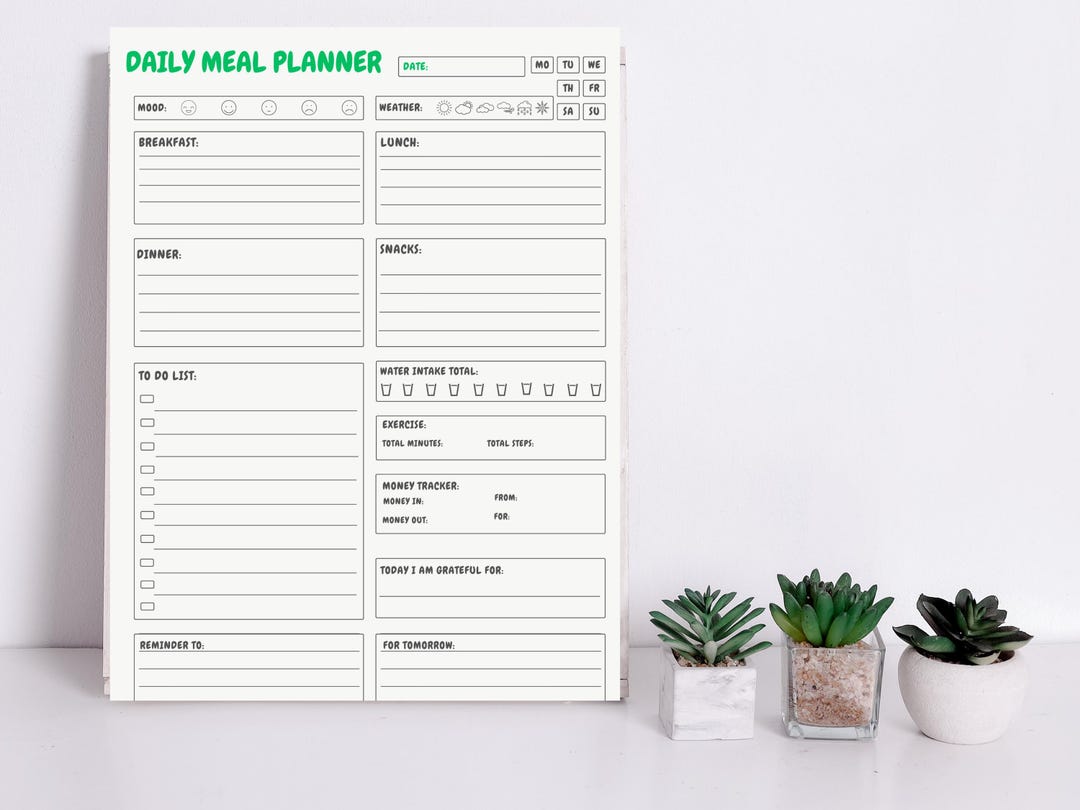 Daily Meal Planner Printable | Food Tracker, To-do List (digital ...