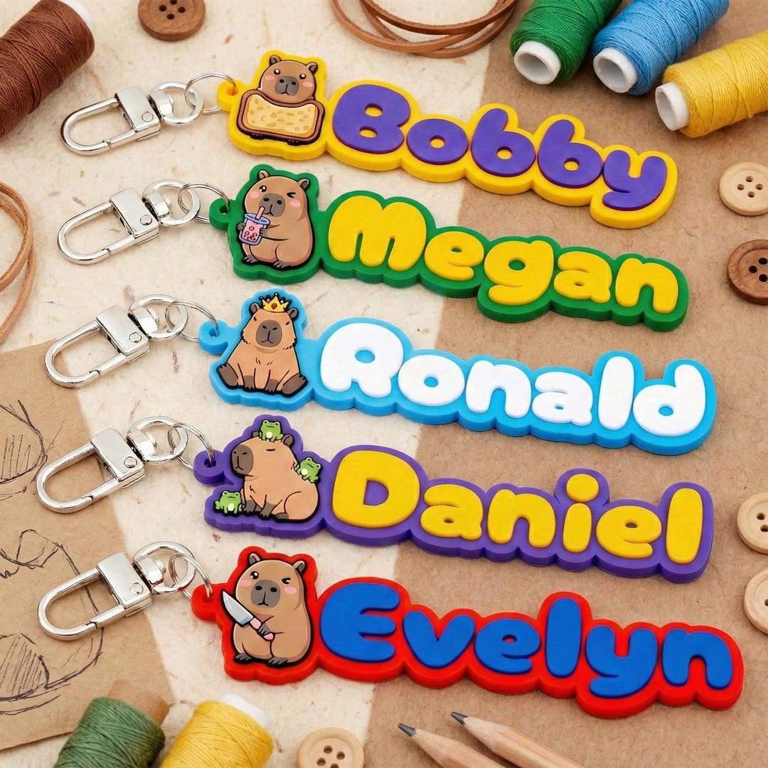 Cute Capybara Custom Name Keychain/ Bag Tag/ Luggage Tag/ Lunch Box Tag ...