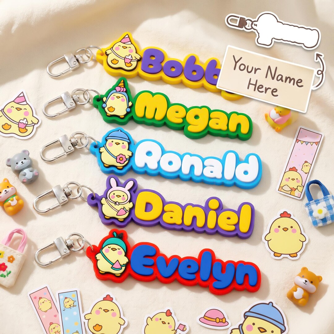 Cute Kawaii Chickens Custom Name Keychain/ Bag Tag/ Luggage Tag/ Lunch ...