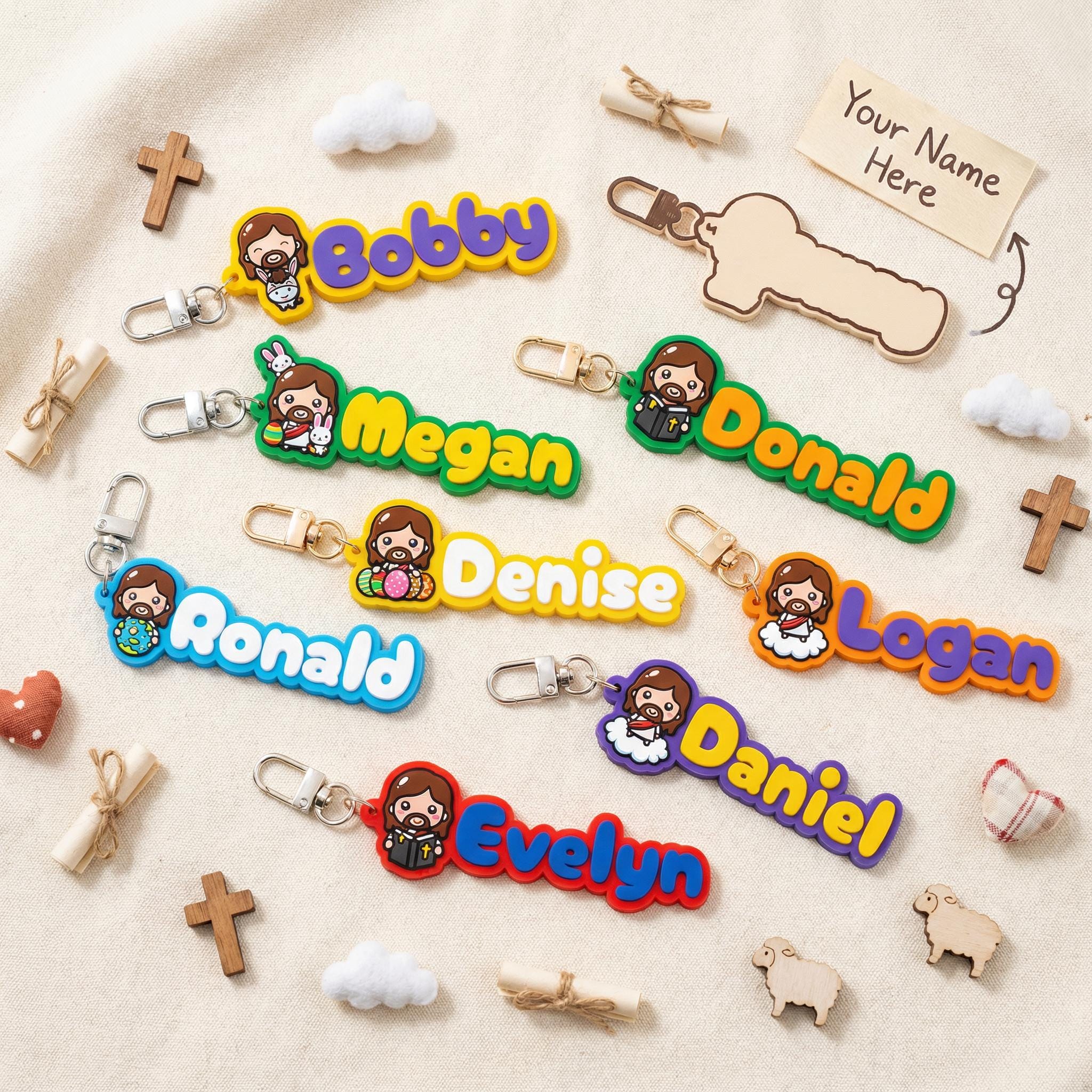 Cute Jesus Christ Cartoon Custom Name Keychain/ Bag Tag/ Luggage Tag ...