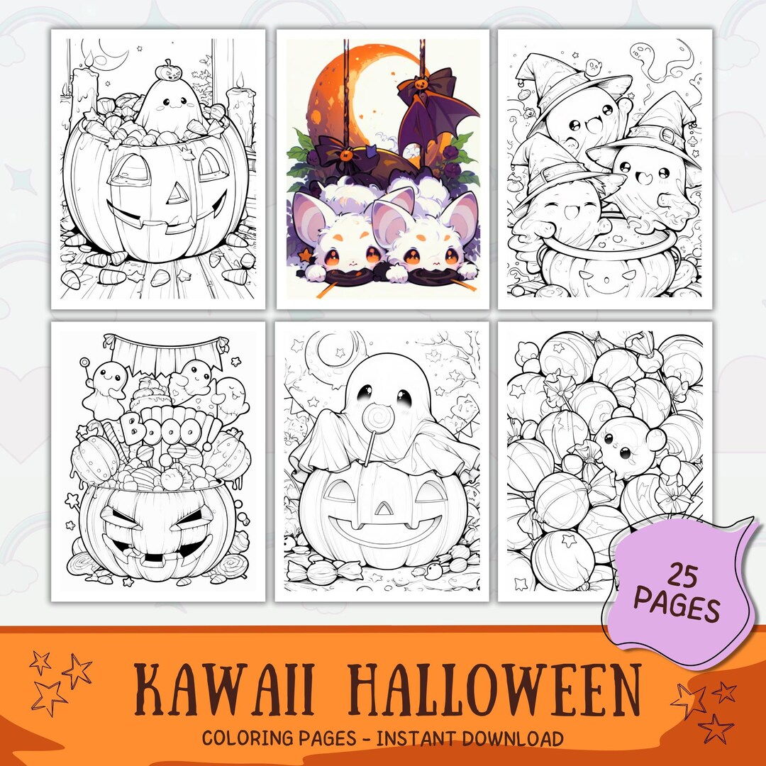 Kawaii Halloween Coloring Book for Kids & Adults | Cute Ghosts ...