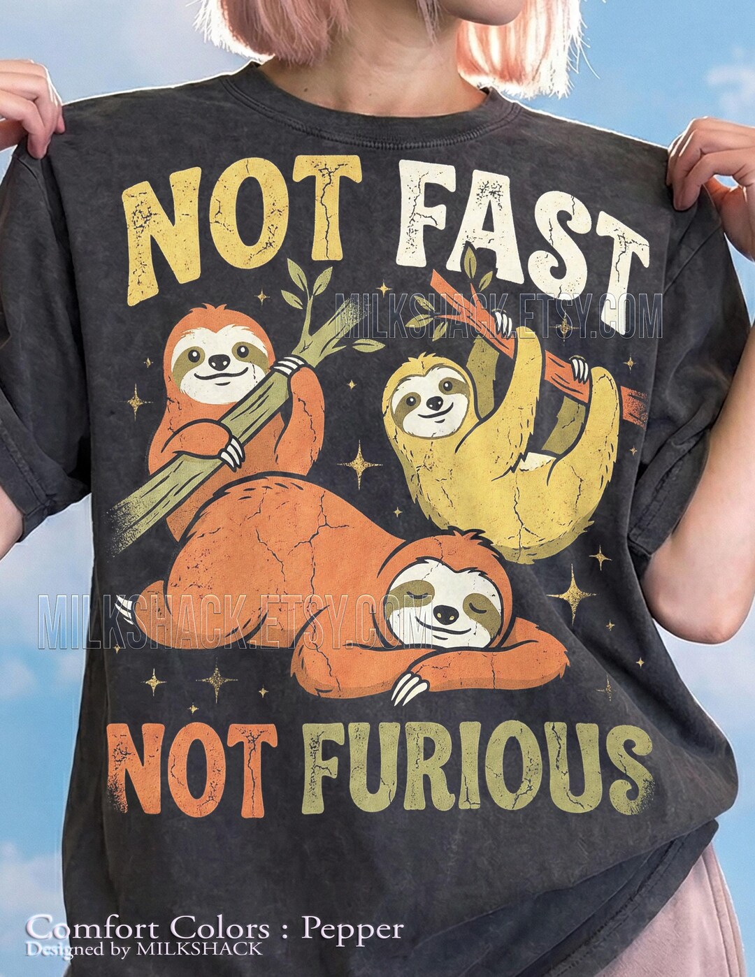 Not Fast Not Furious Vintage Sloth T-shirt, Retro Animal Lover Graphic ...