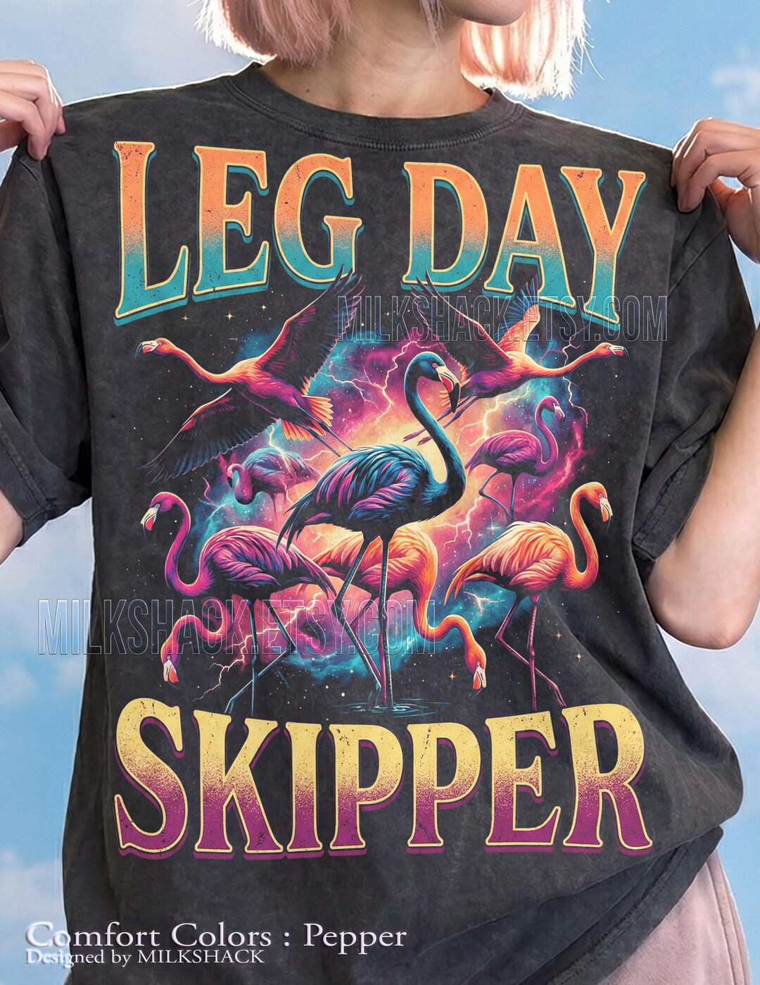 Leg Day Skipper Flamingo Comfort Colors® Tshirt, Vintage 90S Graphic ...
