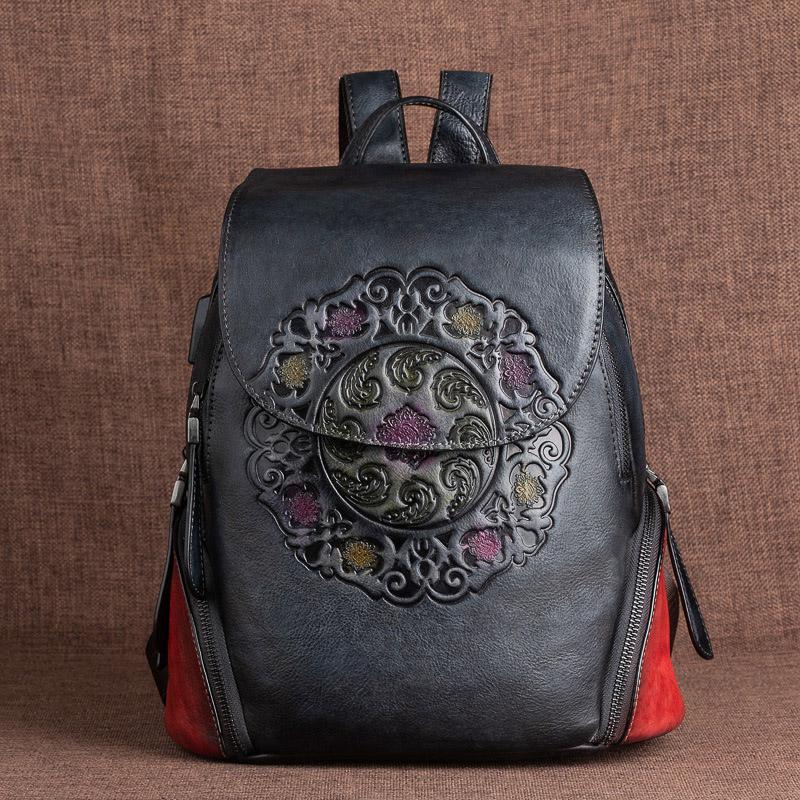 Handmade Leather Women's Backpack, Embossed Textured Backpack,vintage ...