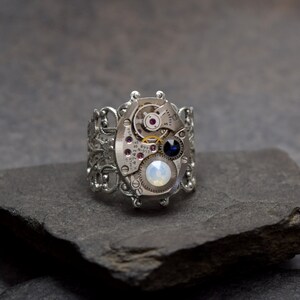 Personalized Steampunk Ring, Choose Custom Colors, Steampunk Watch Ring ...