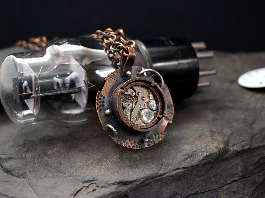 SALE TIME MACHINE Copper Steampunk Necklace With Sterling Silver ...
