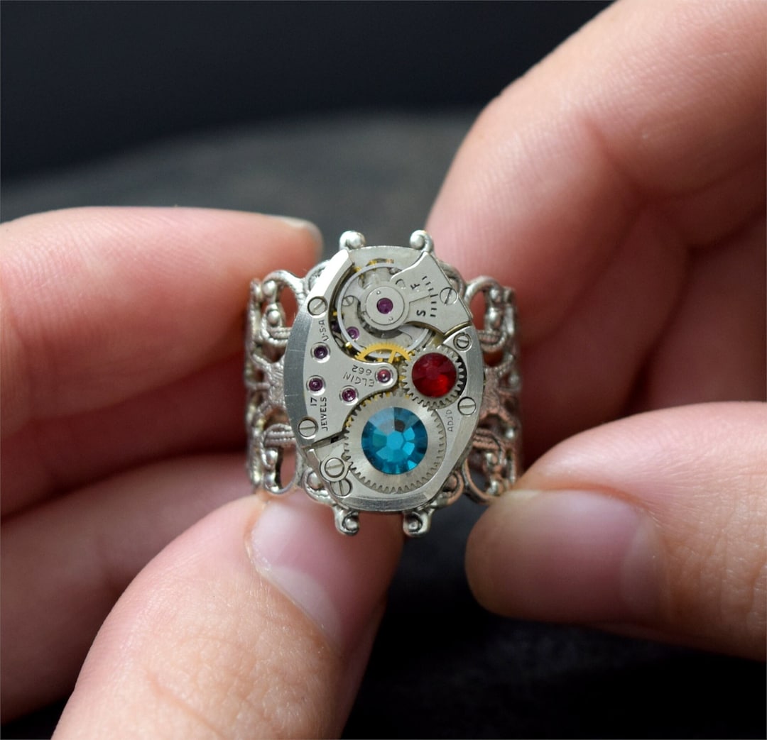 Personalized Steampunk Ring, Choose Your Custom Colors Steampunk Watch ...