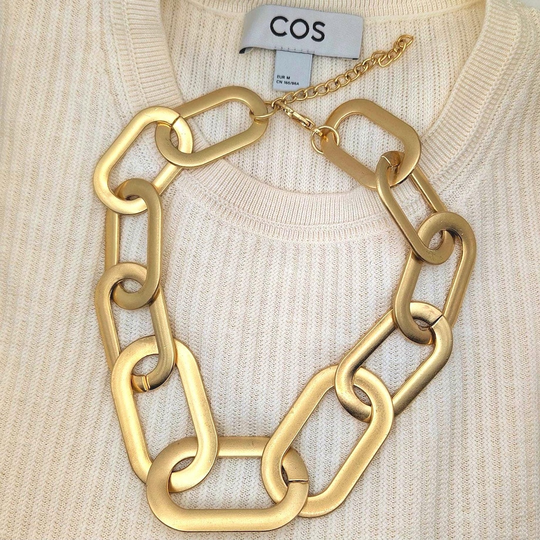 Collar de eslabones gruesos de oro satinado: gargantilla escultural y ...