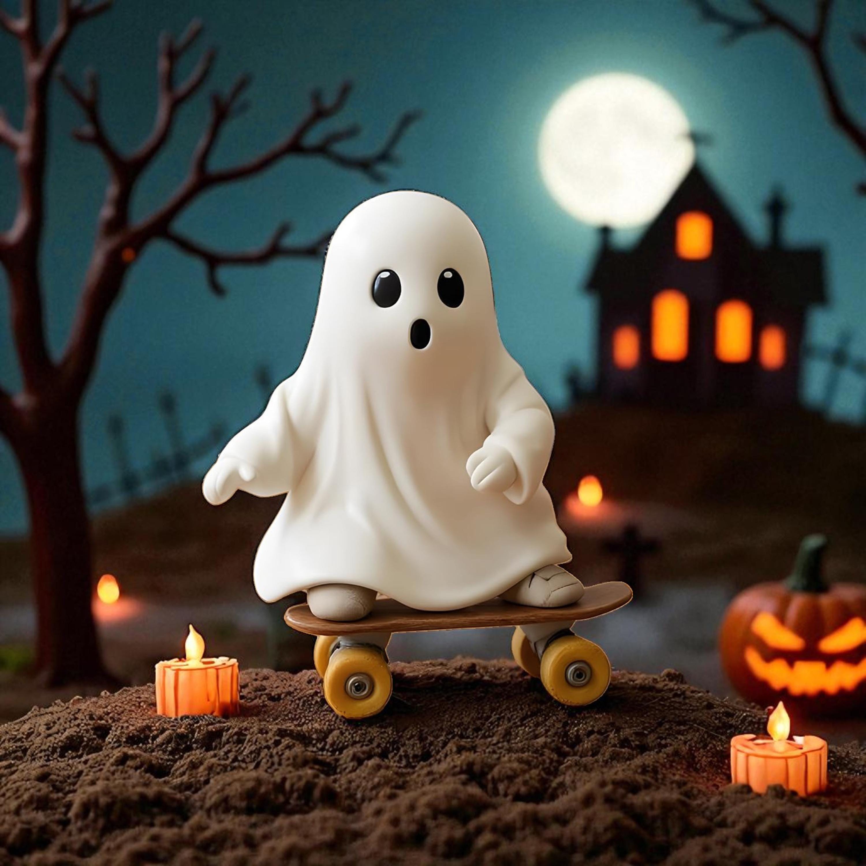 Skateboard Ghost, Cute Resin Ghost Skateboard Statue, Halloween Spooky ...