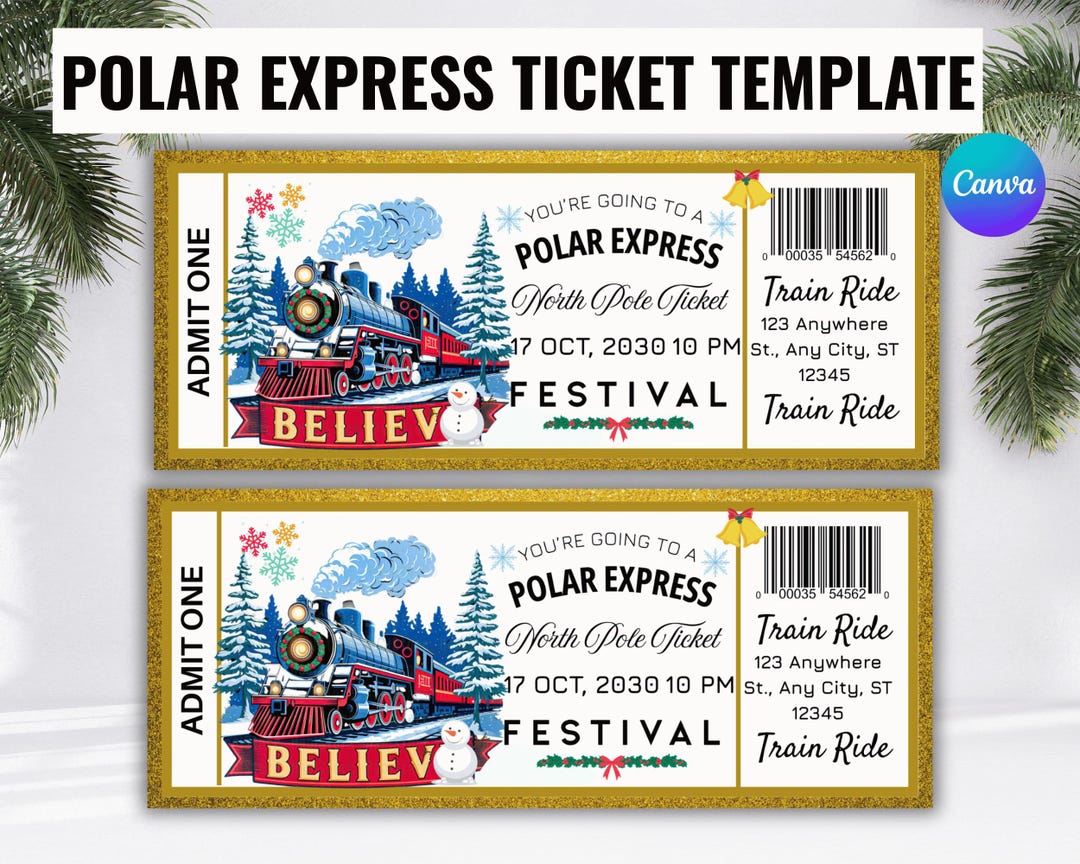 Polar Express Ticket Template Christmas Ticket Printable Holiday Pass ...