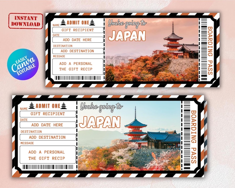 Japan Trip Boarding Pass Template, Editable Canva Boarding Pass Ticket ...