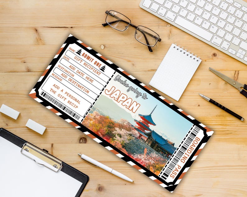 Japan Trip Boarding Pass Template, Editable Canva Boarding Pass Ticket ...