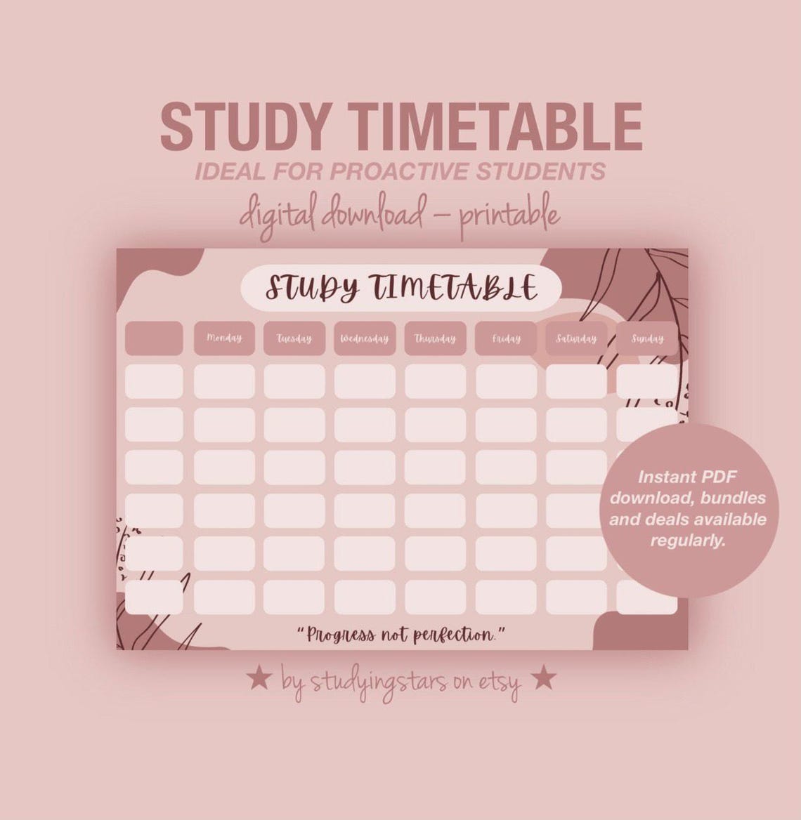 Aesthetic Pink Study Timetable | Printable Weekly Student Planner - Etsy