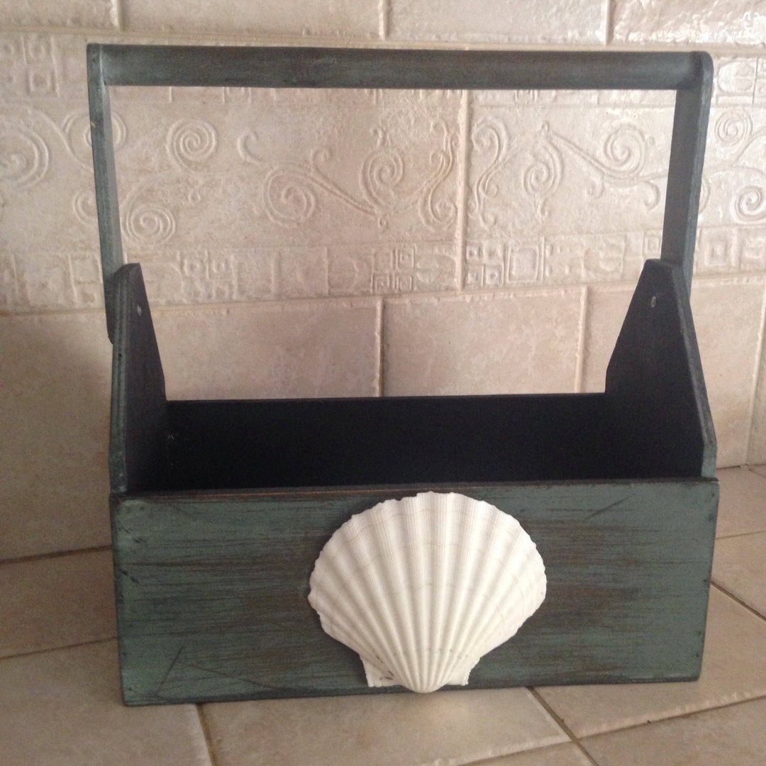 Beachy Wood Carry All Box: Coastal Wedding Decor, Shell Accent - Etsy