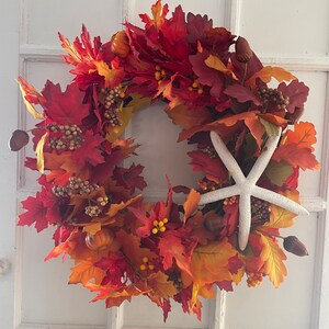 Beachy Fall Wreath-fall Wreath With Starfish-coastal Fall Wreath-fall ...