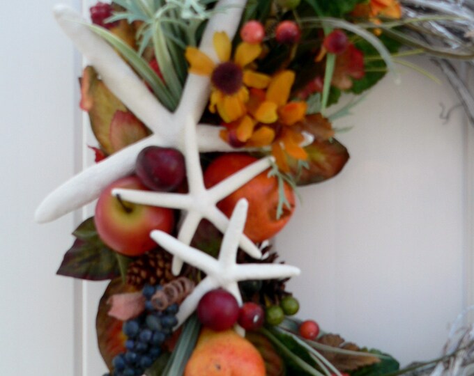 Beachy Wreath for Autumn Three Starfish Fall Beach Wreath - Etsy