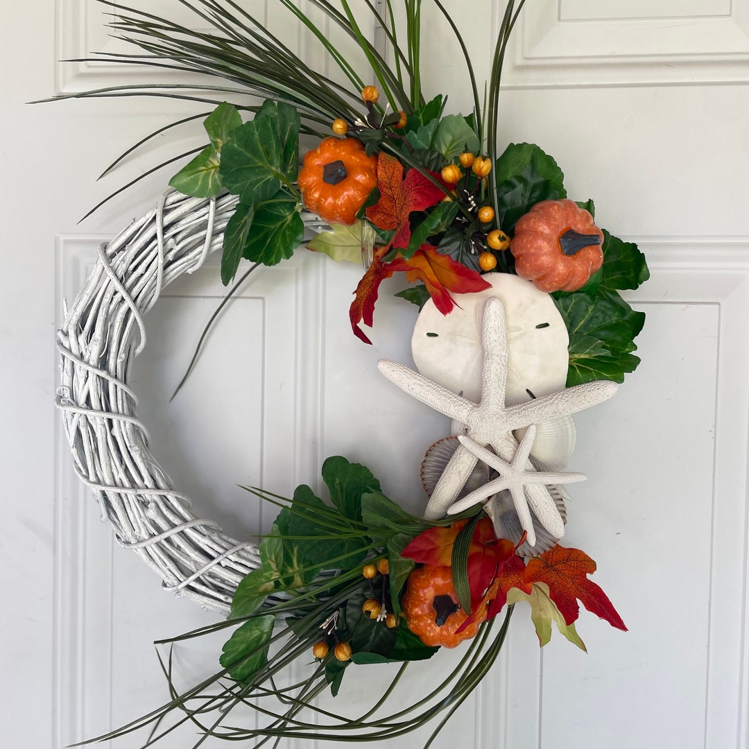 Beach Wreath for Fall-beachy Fall Wreath-starfish Fall Wreath-shells ...