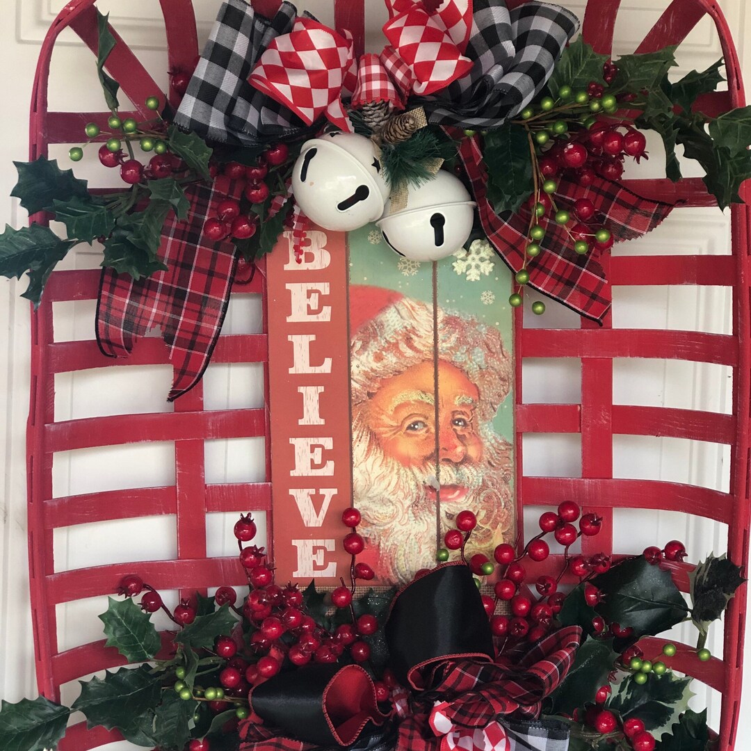 Christmas Basket-santa Decoration-christmas Wreath-red Christmas Basket ...