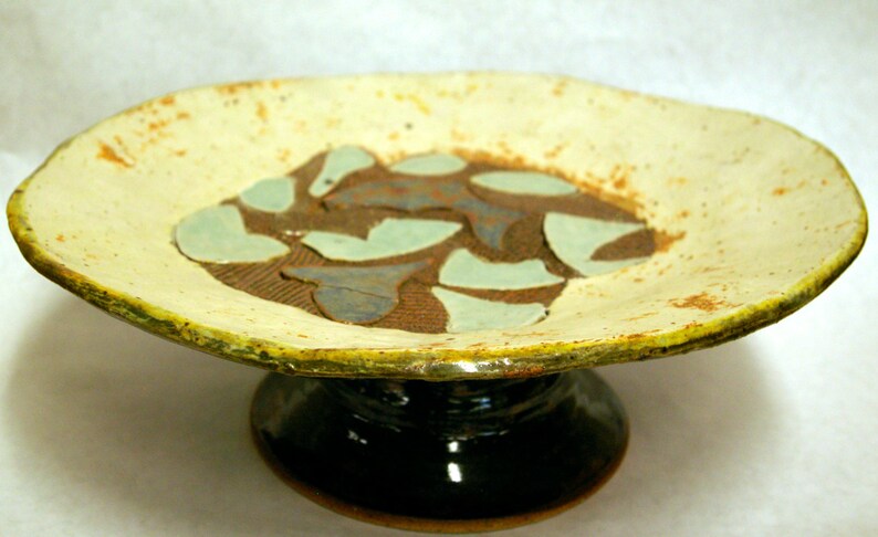 Footed Hand Built Slab Plate With Porcelain Inlays - Etsy