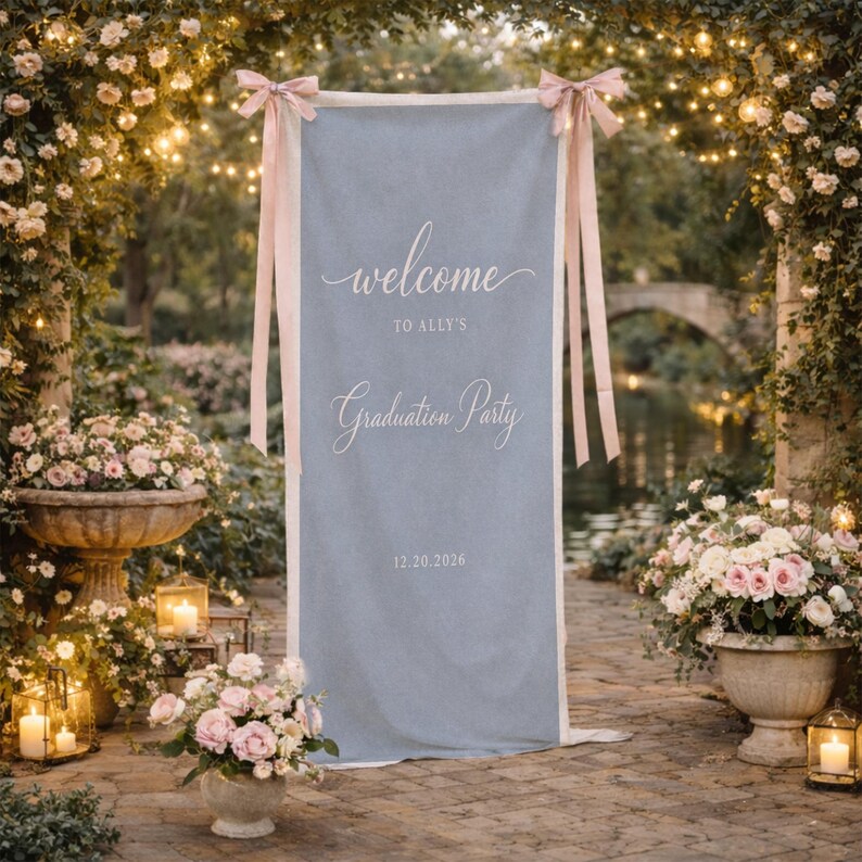 Graduation Welcome Banner, Cotton Linen Fabric Sign, Personalized Name ...