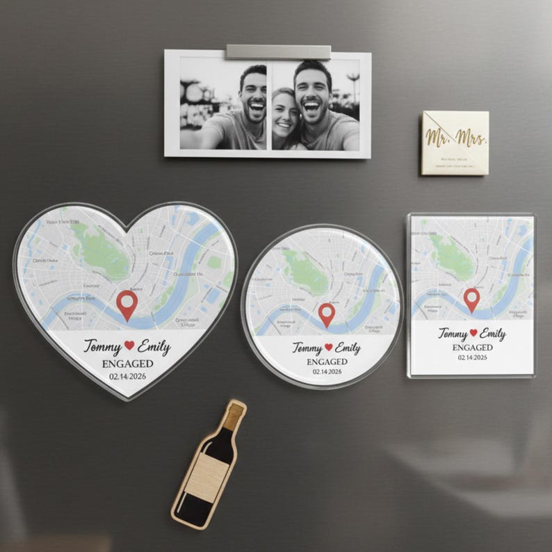 Custom Map Acrylic Magnet: Personalized Engagement Gift - Etsy