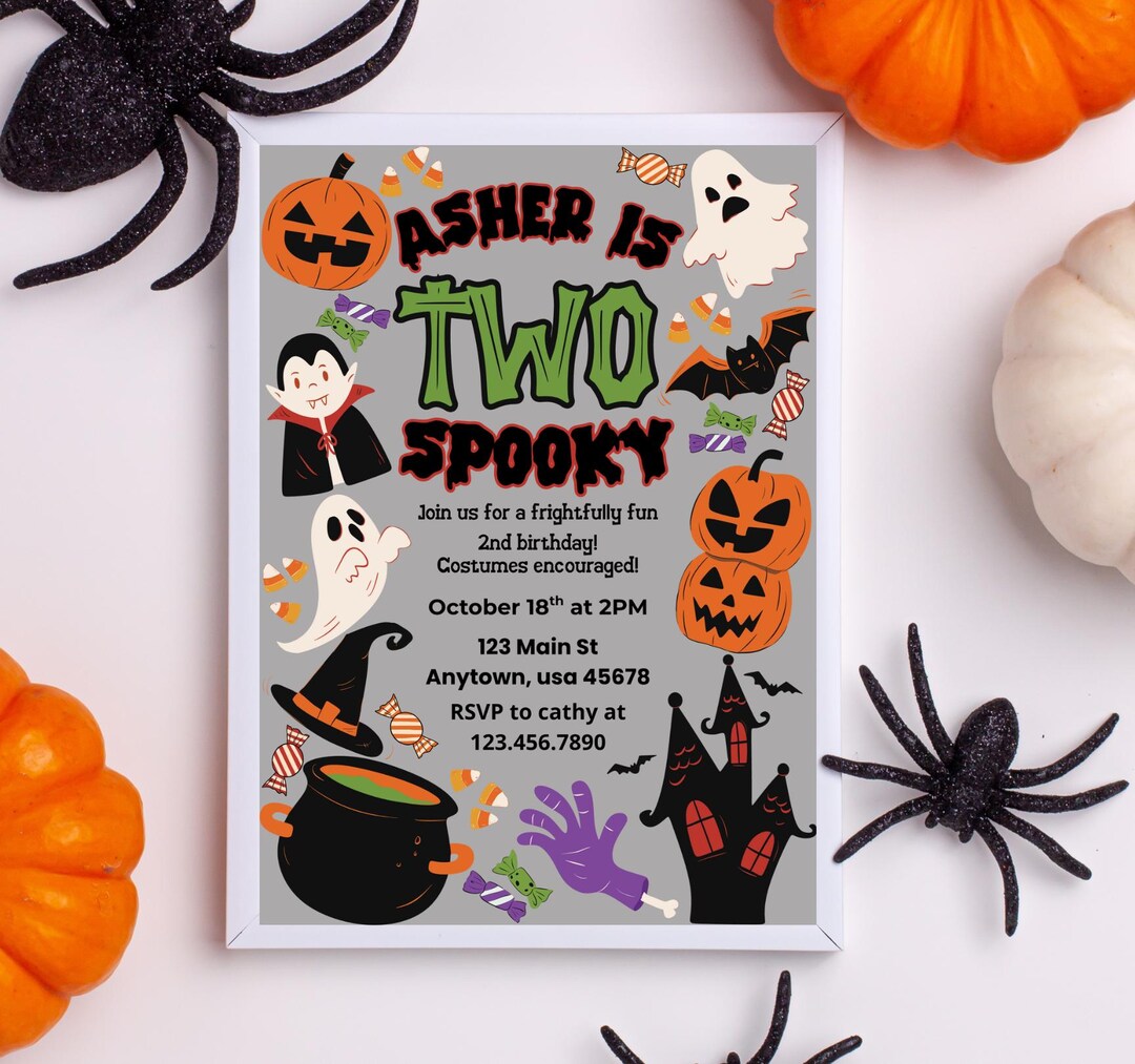 Two Spooky Birthday Invitation Boy: Halloween 2nd Birthday(editable ...