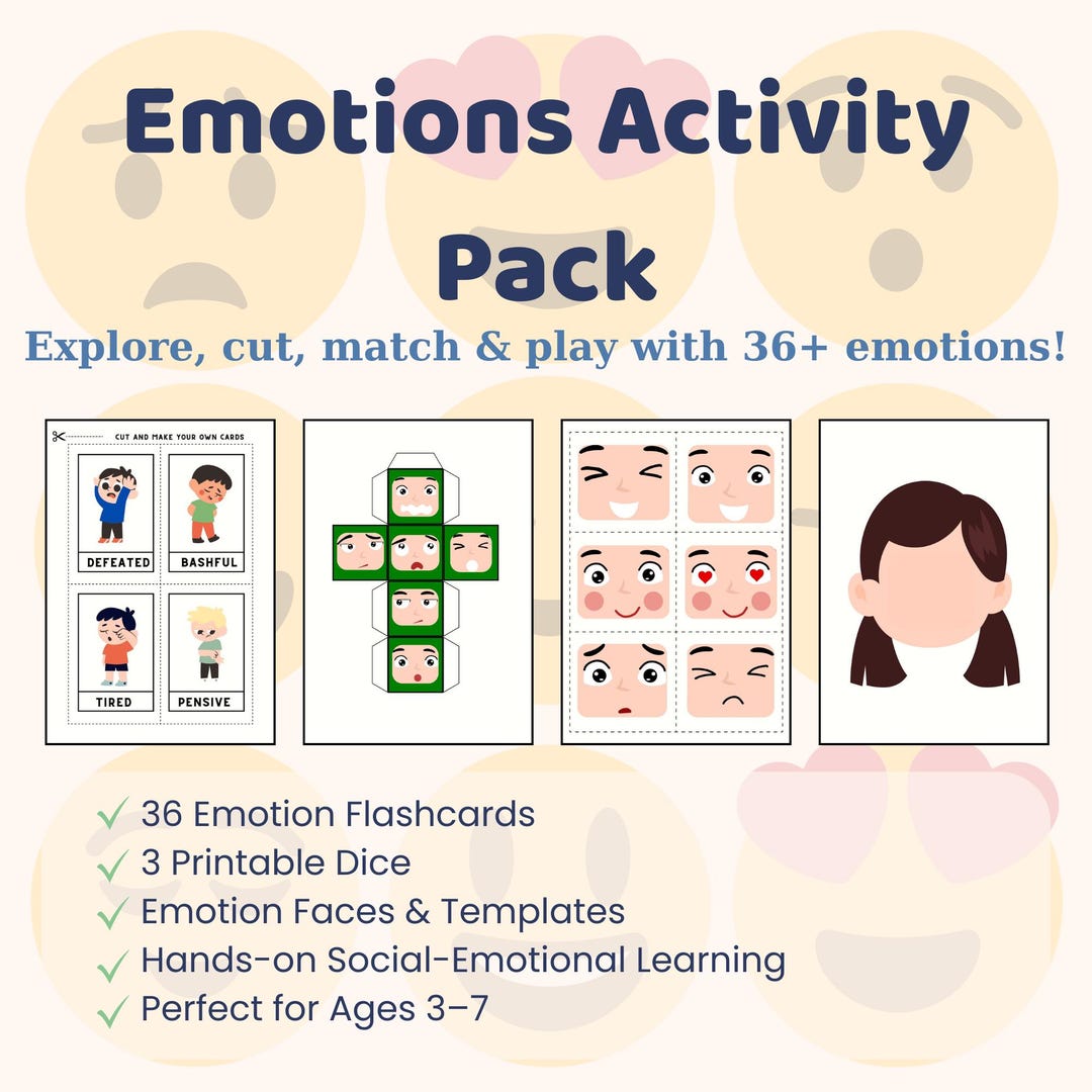 Printable Emotions Game for Kids: Cut and Paste Feelings Cards & Dice ...