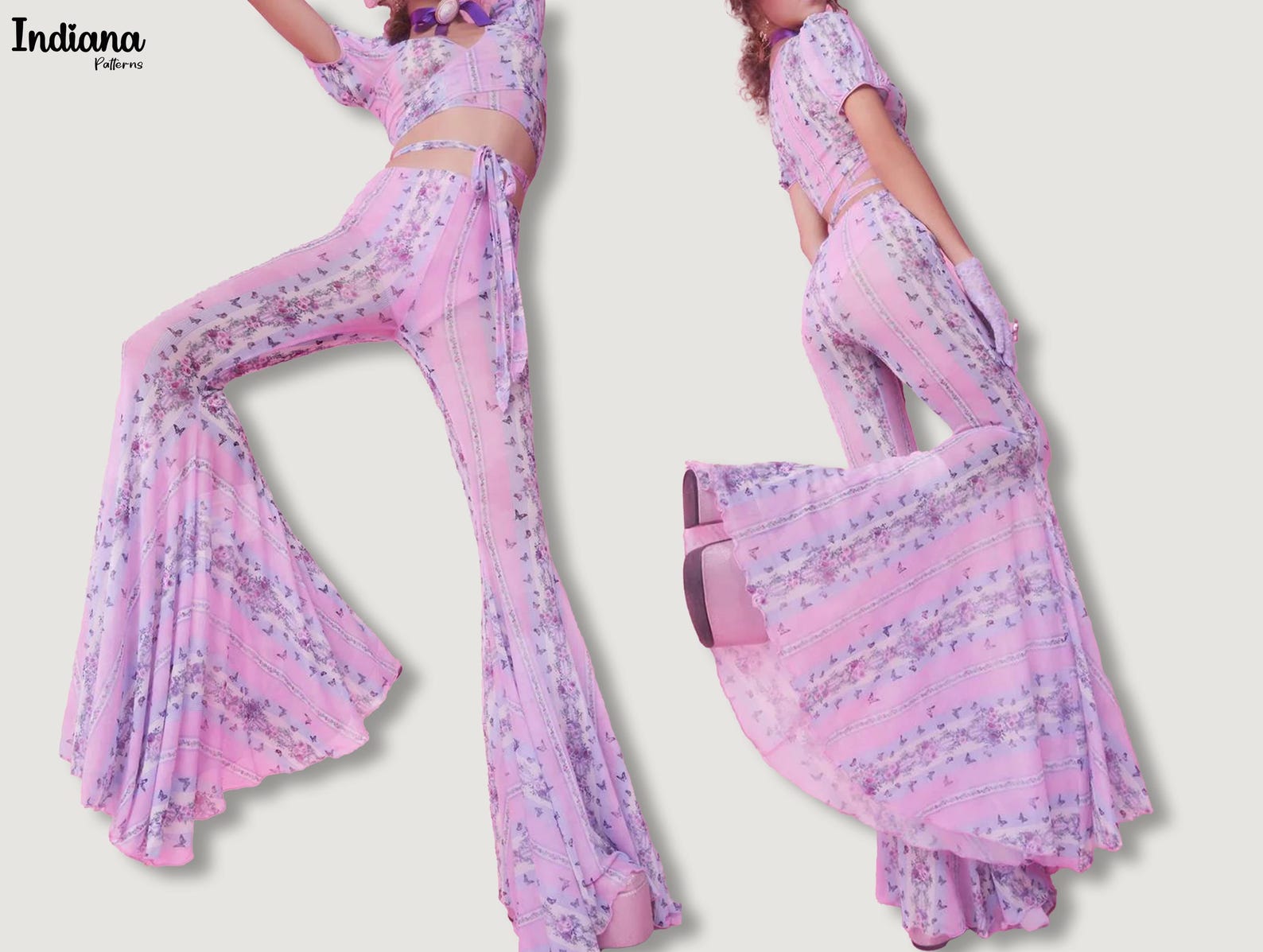 Boho Flare Pants Sewing Pattern PDF XXXS–5XL, Stretch Bell Bottoms ...
