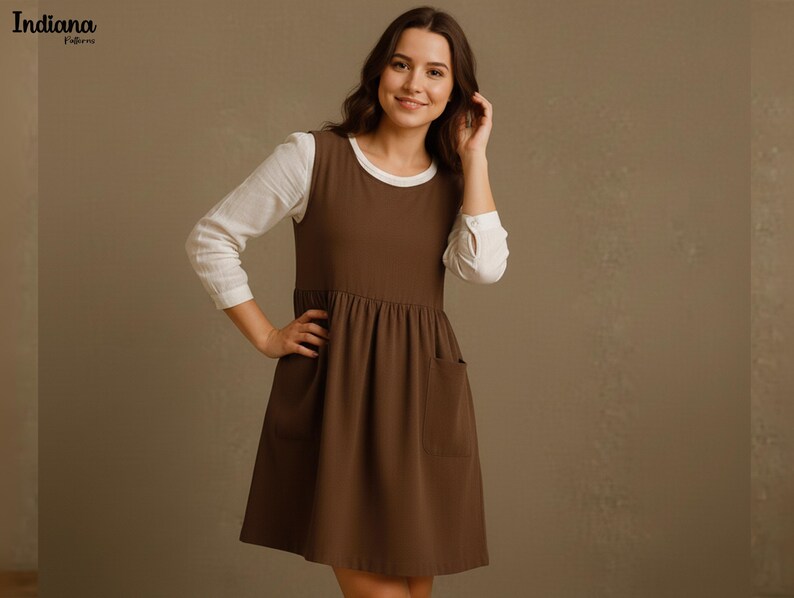 Apron Dress Sewing Pattern, Sleeveless Gathered Waist Dress With ...