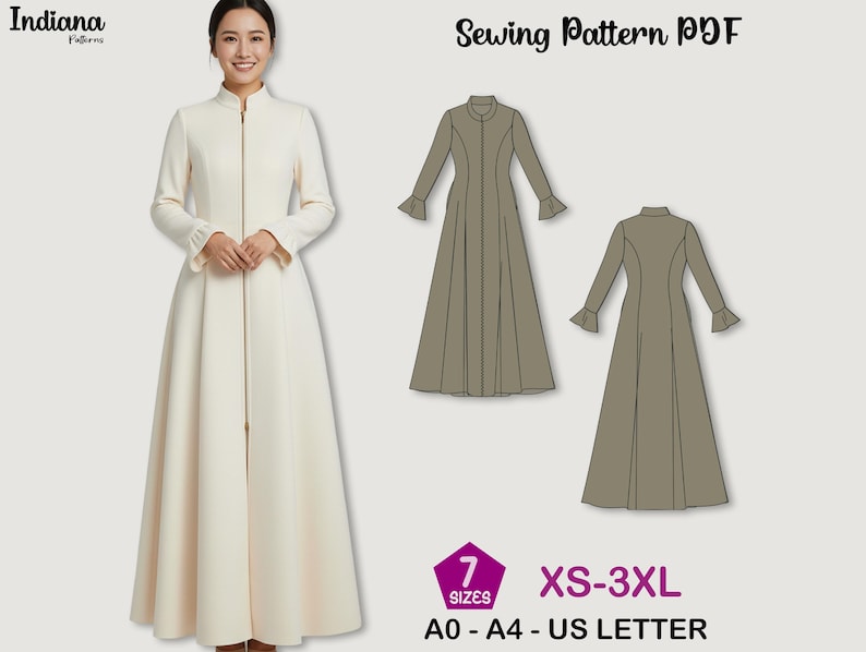 Medieval Cloak Dress Sewing Pattern PDF, Long Flared Coat, Renaissance ...